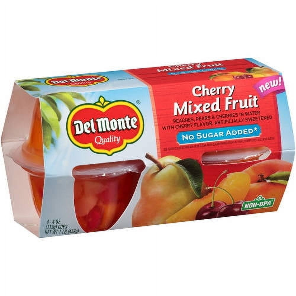 Del Monte Mixed Fruit Cups Cherry No Sugar Added - 4 Ct