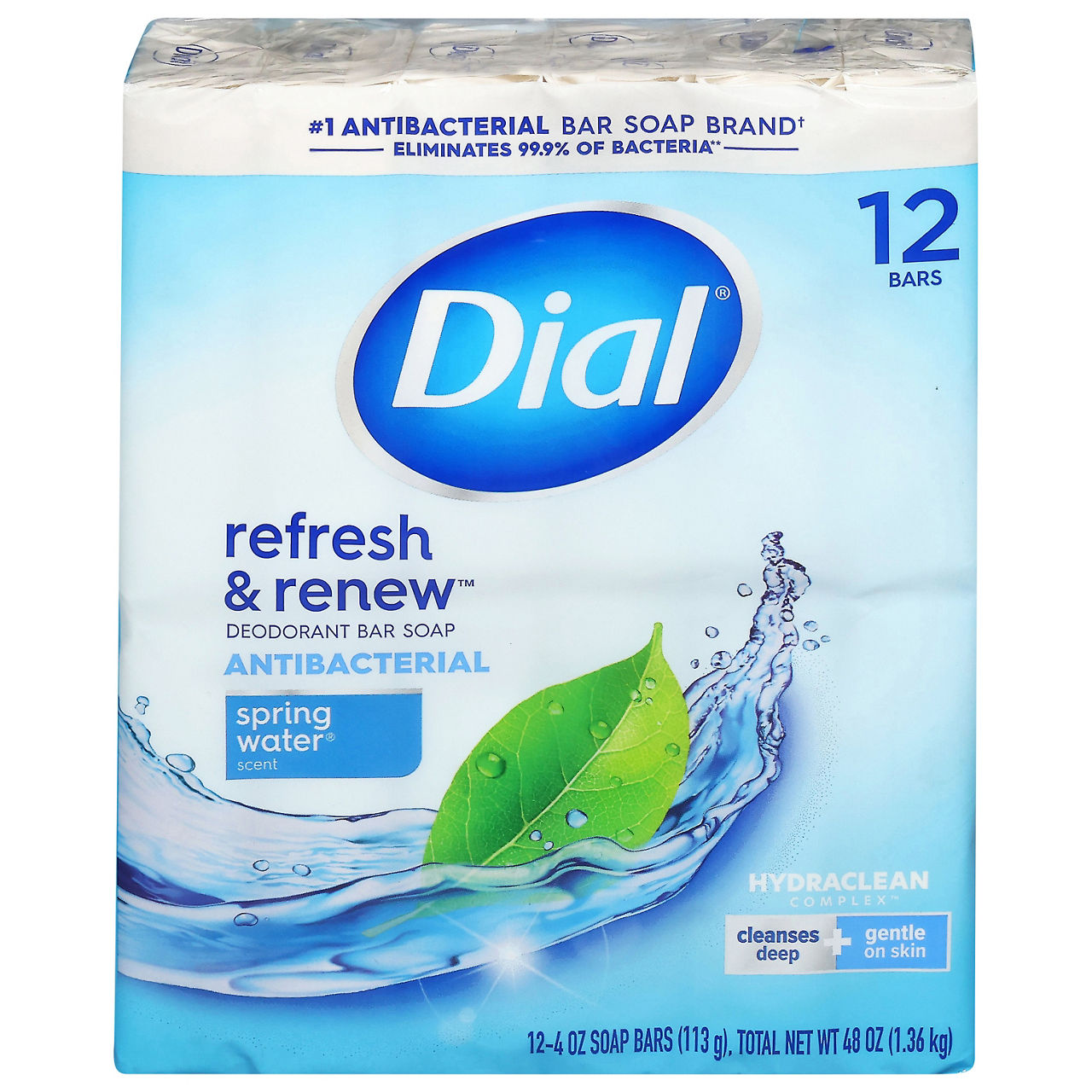 Dial Antibacterial Deodorant Bar Soap Spring Water 4 Ounce Bars 12 Count