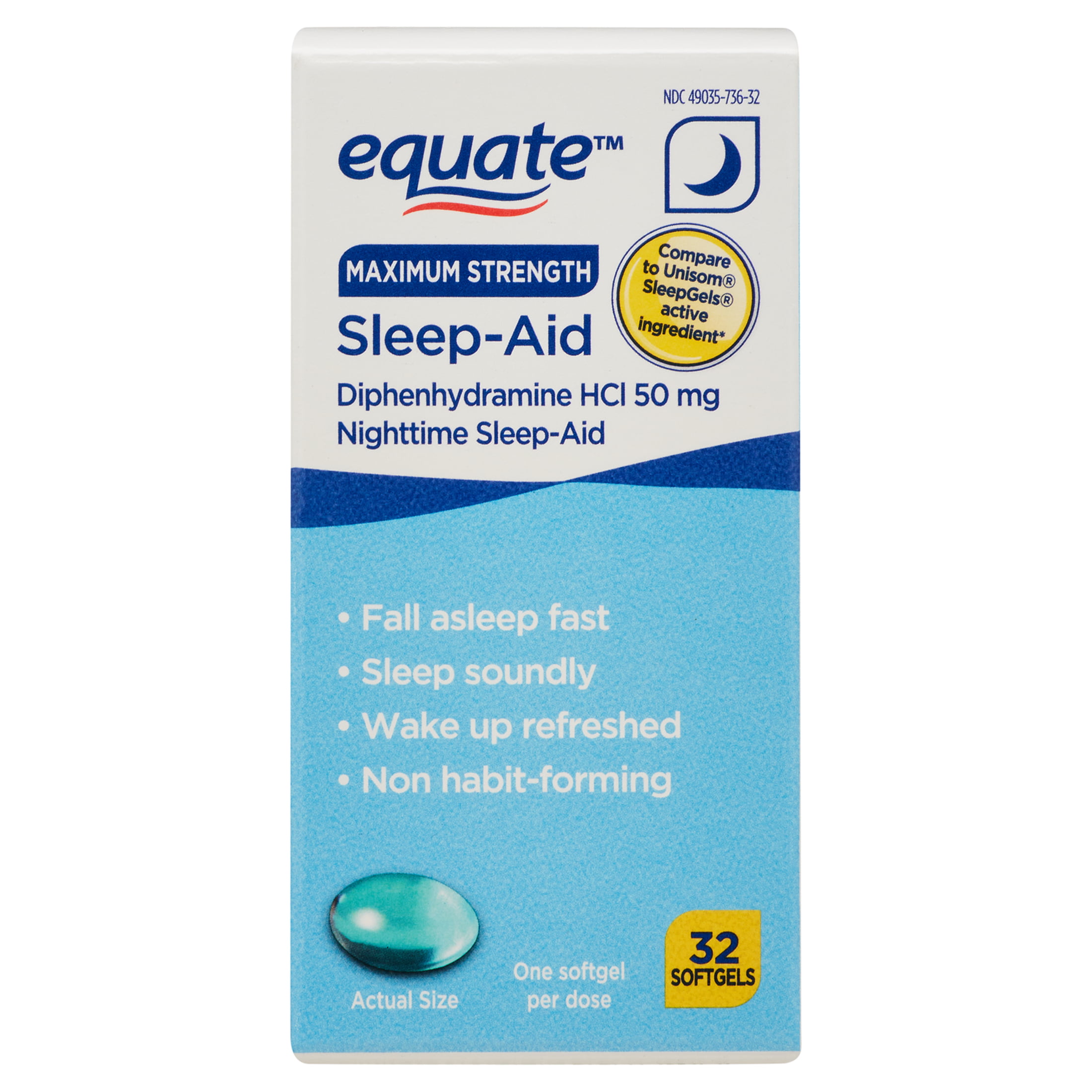 Equate Maximum Strength Diphenhydramine Hcl Sleep-aid Softgels, 50 Mg ...