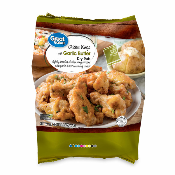 Great Value Chicken Wings With Garlic Butter Dry Rub Lightly Breaded ...