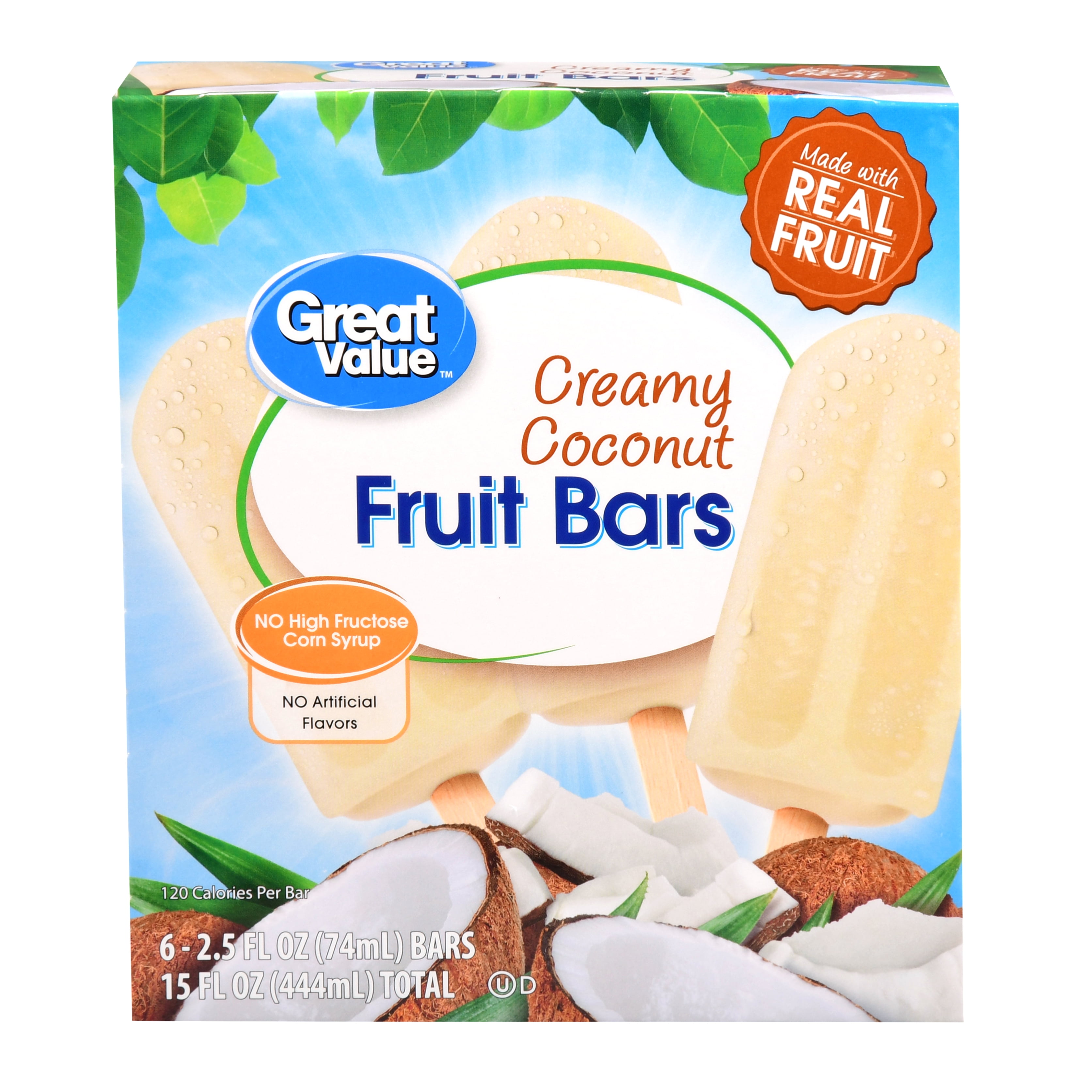 Great Value Frozen Fruit Bars, Creamy Coconut