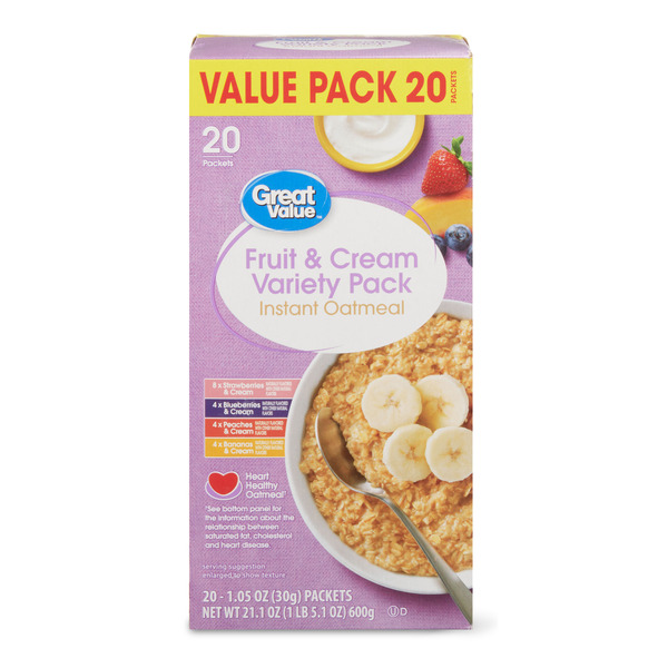 Great Value Fruit & Cream Flavor Variety Pack Instant Oatmeal Value Pack