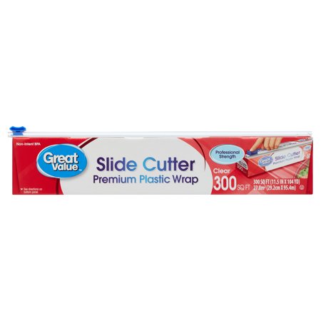 Great Value Slide Cutter Clear Premium Plastic Wrap, 300 Sq Ft