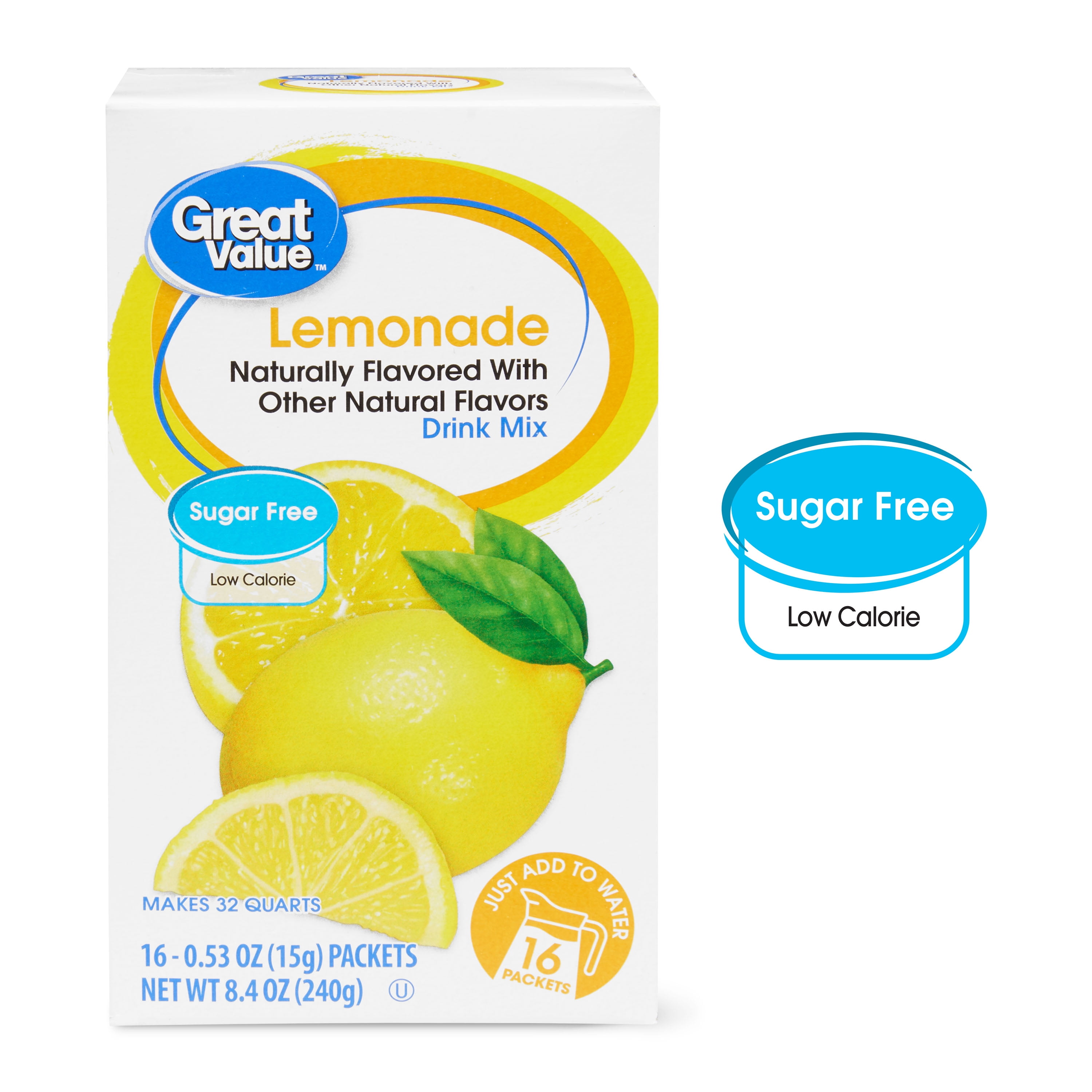 Great Value Drink Mix, Lemonade, Sugar Free, 16 Count