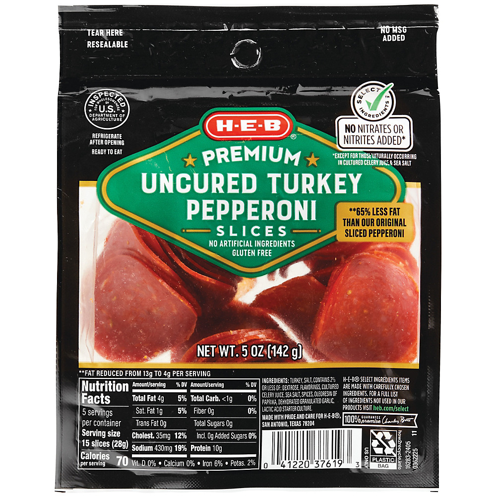 H-e-b Premium Uncured Turkey Pepperoni Slices