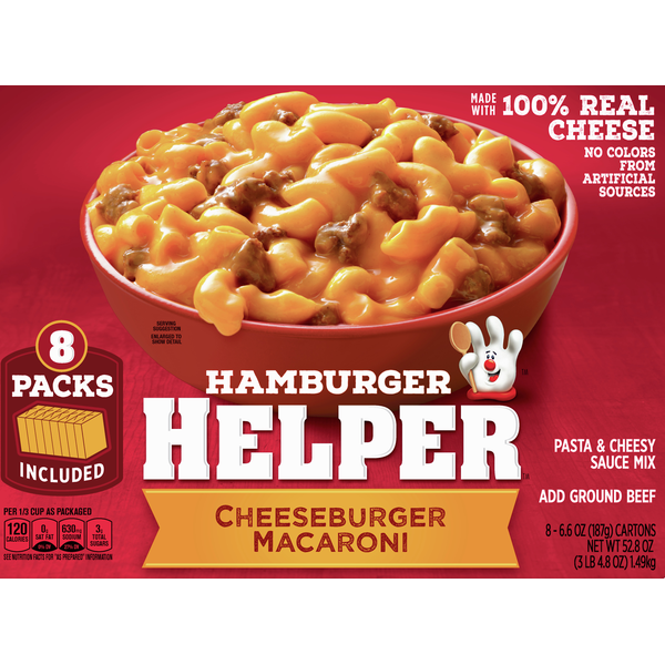 Hamburger Helper Pasta & Cheesy Sauce Mix, Cheeseburger Macaroni, 8 Packs
