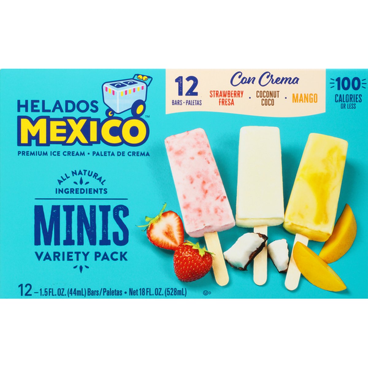Helados Mexico Ice Cream Bars, Premium, Minis, Strawberry/coconut/mango ...