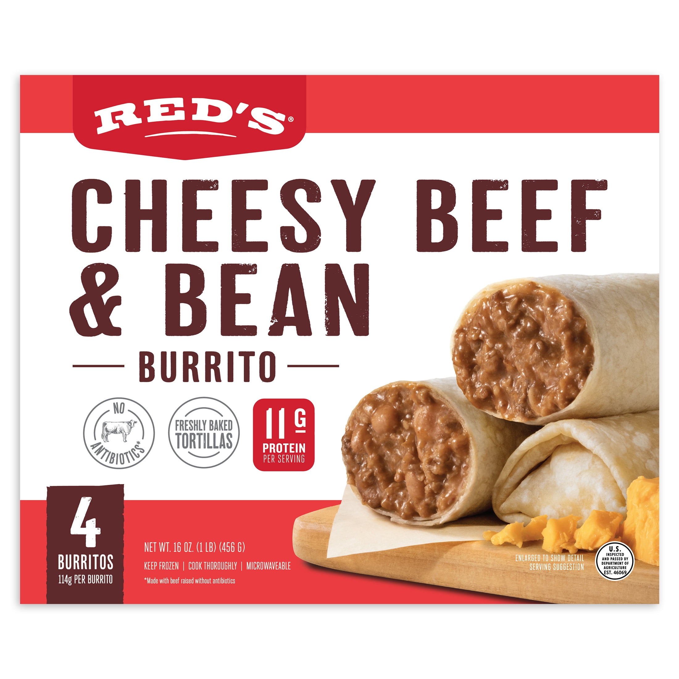 Red's Cheesy Beef And Bean Burrito