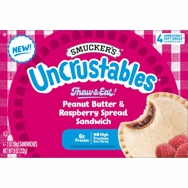 Smucker's Uncrustables Peanut Butter And Raspberry Spread Sandwiches, 4 ...