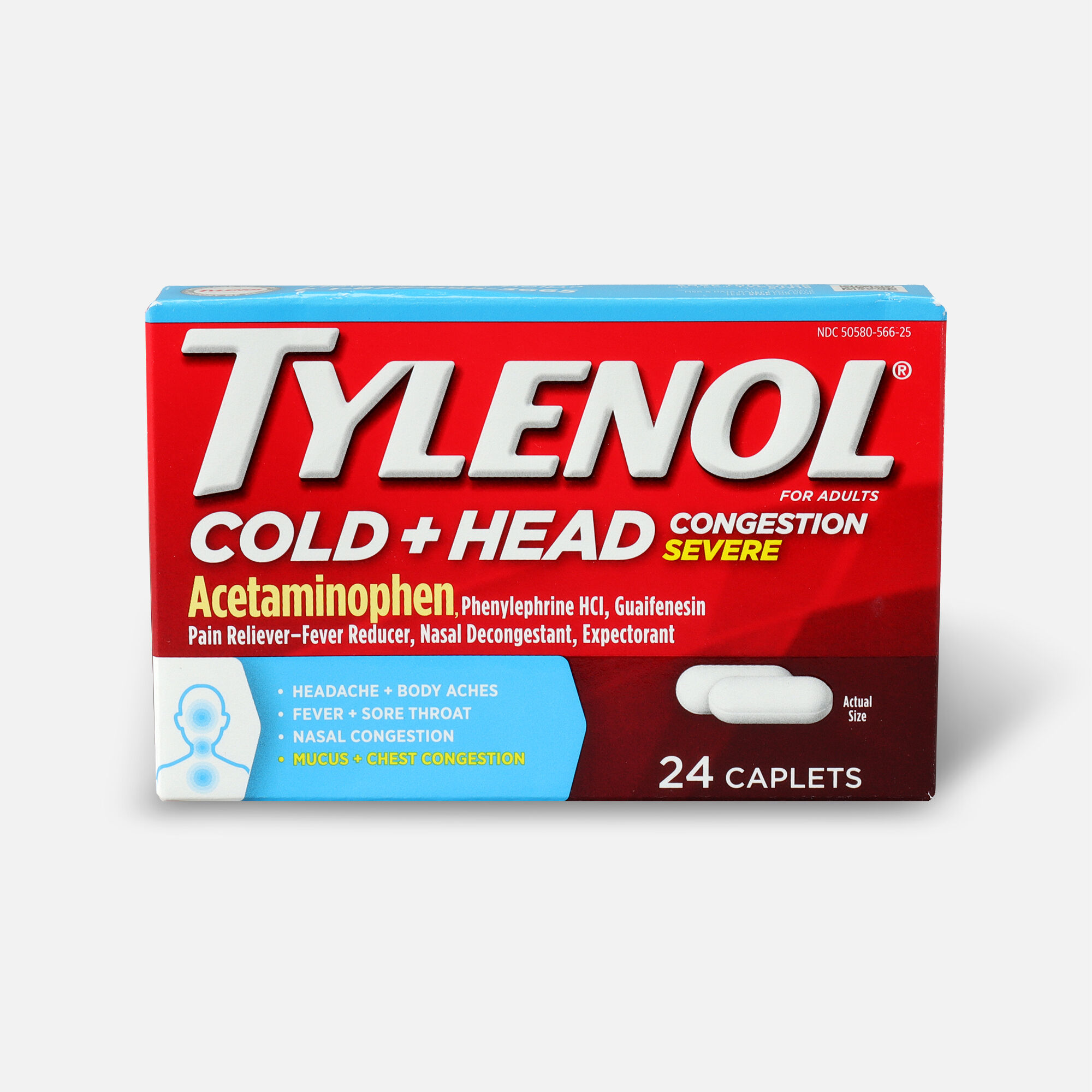 Tylenol Cold + Head Congestion Severe Medicine Caplets, 24 Ct