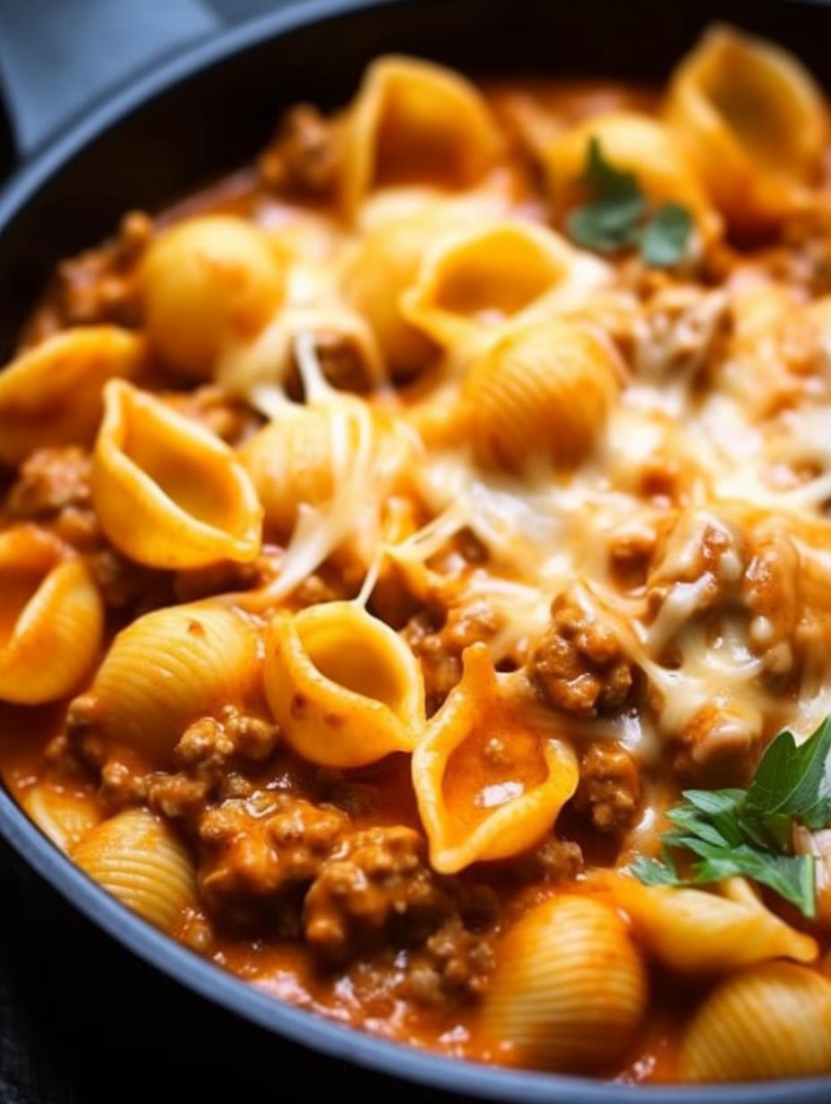 Cheesy Beef and Shell Pasta Delight