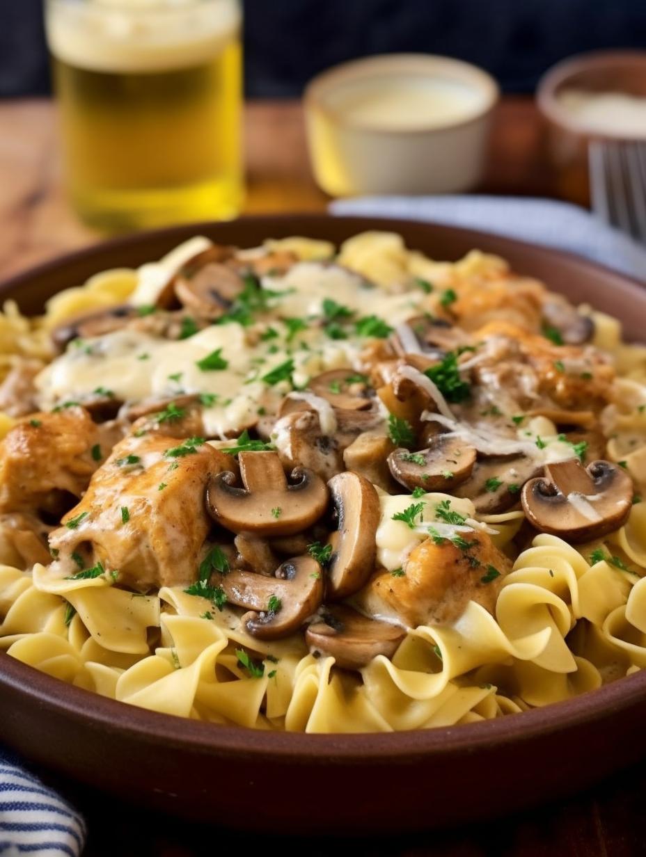 Creamy Mushroom Chicken over Egg Noodles