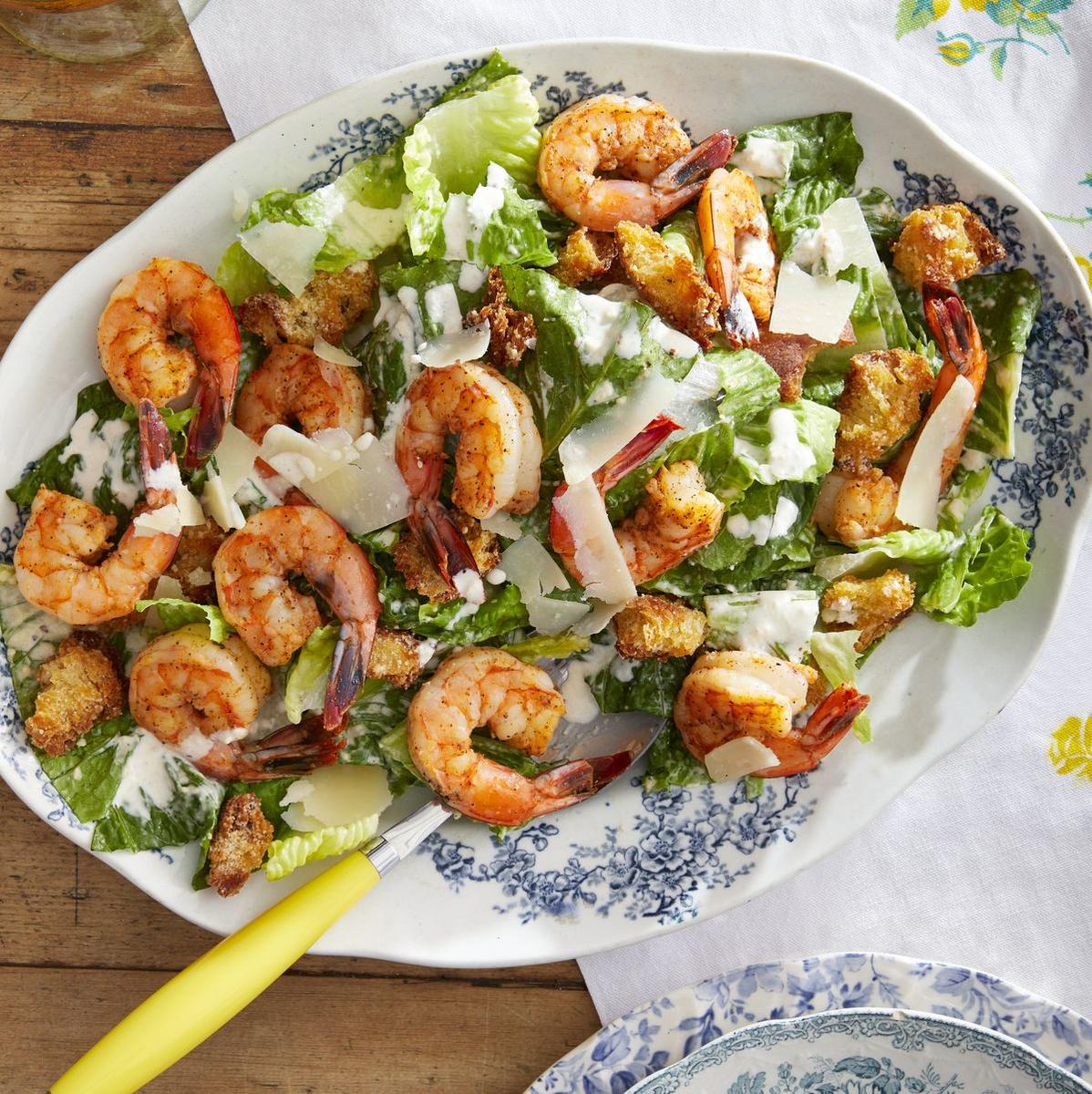 Creole Shrimp Caesar Salad with Cheesy Croutons