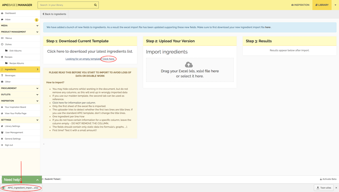 Import Ingredients through Excel