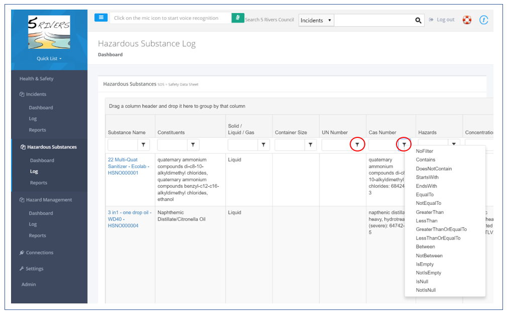 The Hazardous Substances Log