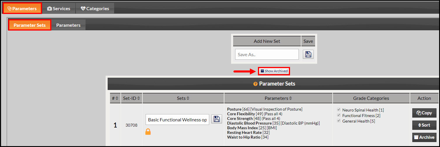 Parameter Sets: How do I see a list of the Archived or Un-Archived ...