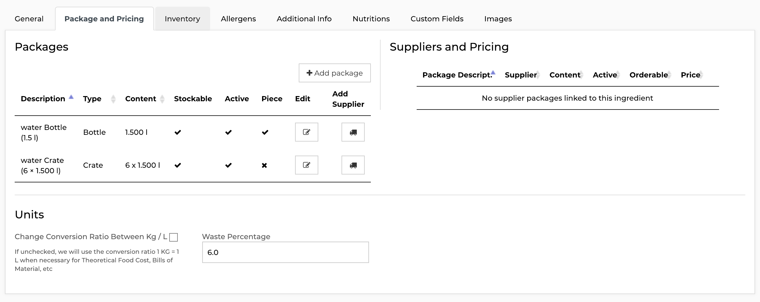 Adding and editing packages and pricing