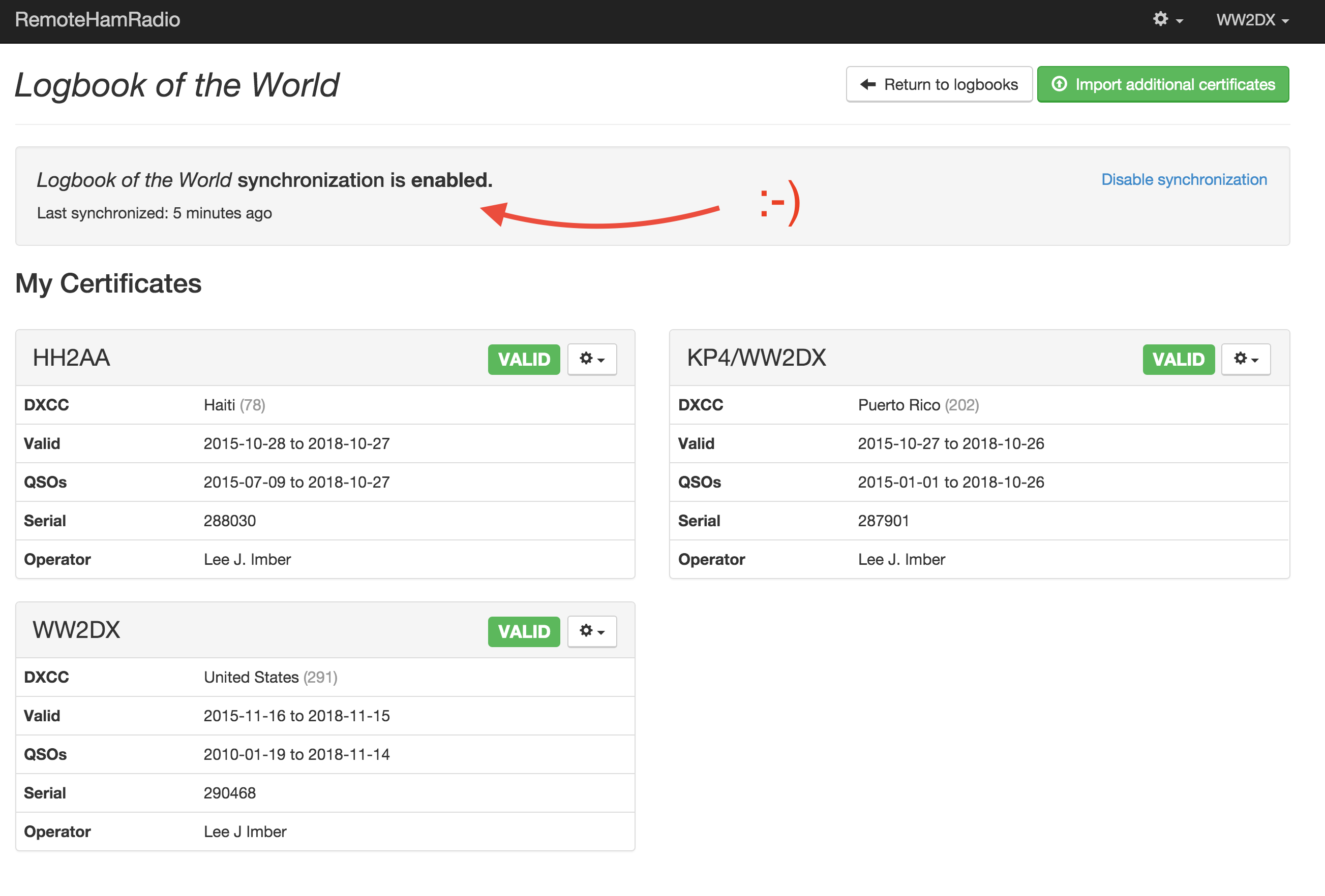Sync contacts with Logbook of the World (LOTW)