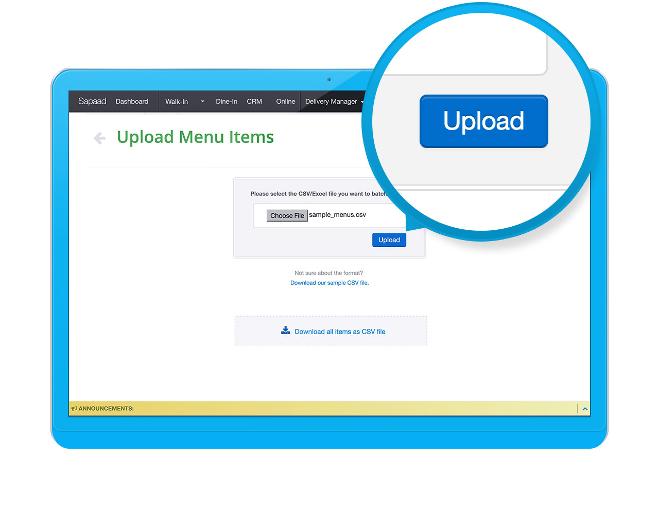 How to upload my menu in Sapaad? - Sapaad