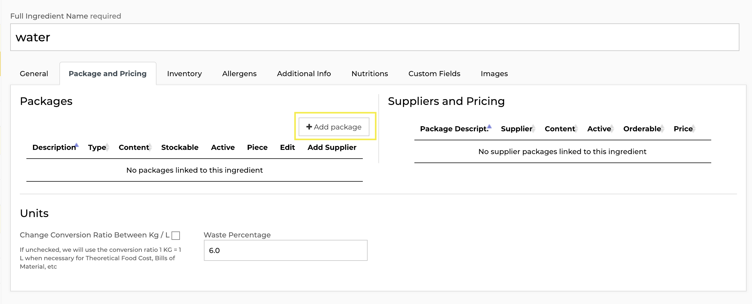 Adding and editing packages and pricing