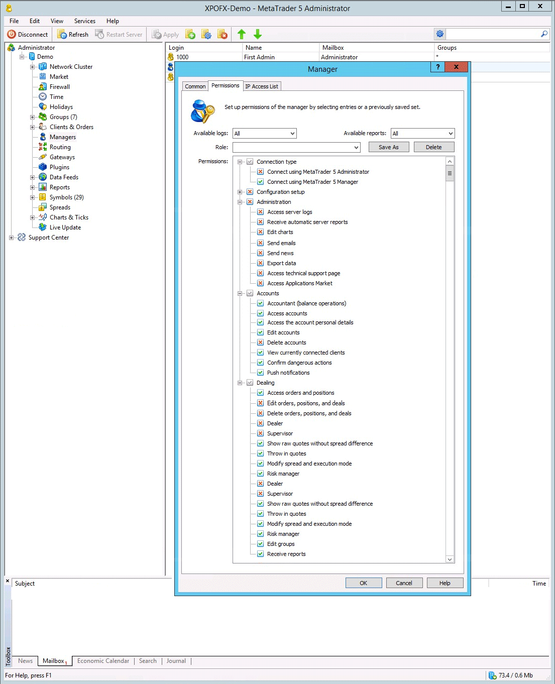 MT5 Manager Permissions
