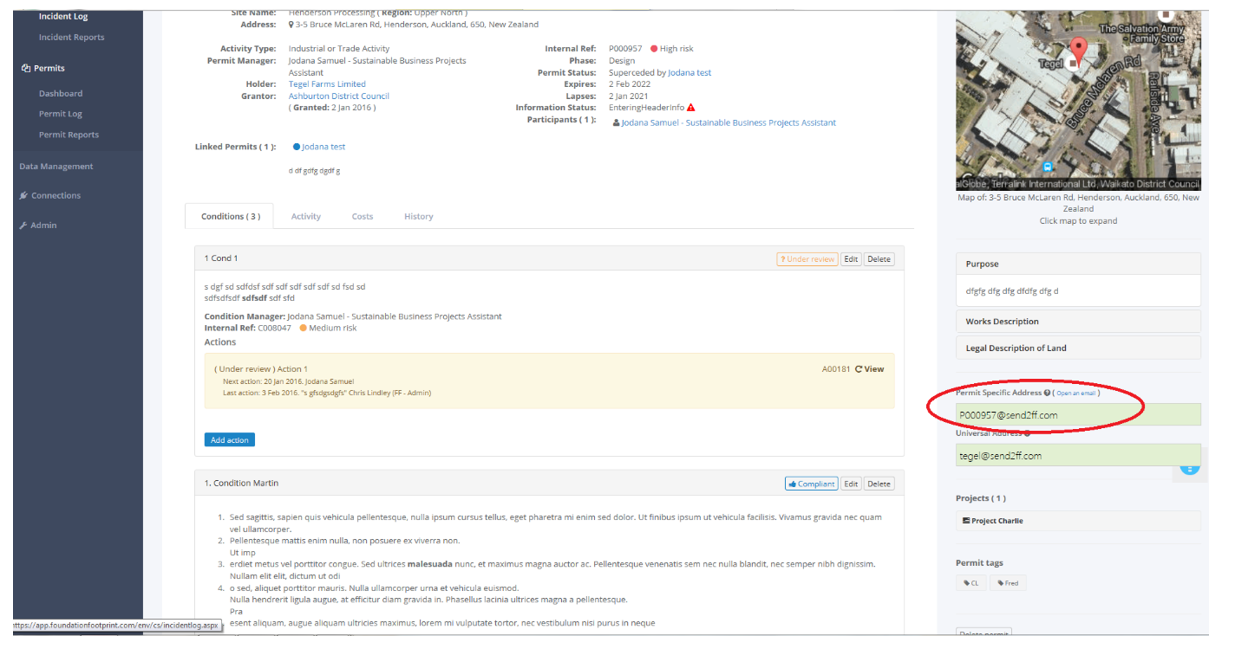 Email a Permit, Condition, Action or Task