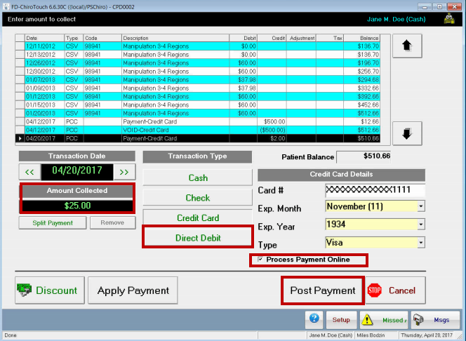 ChiroTouch® [ADS]: How do I process a one time bank EFT/ Direct Debit ...