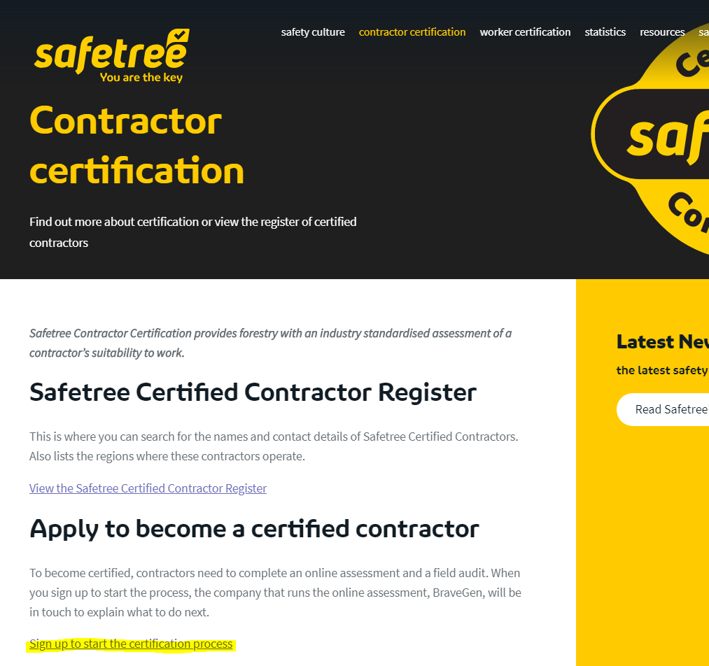 Signing up to the Safetree Contractor Certification process