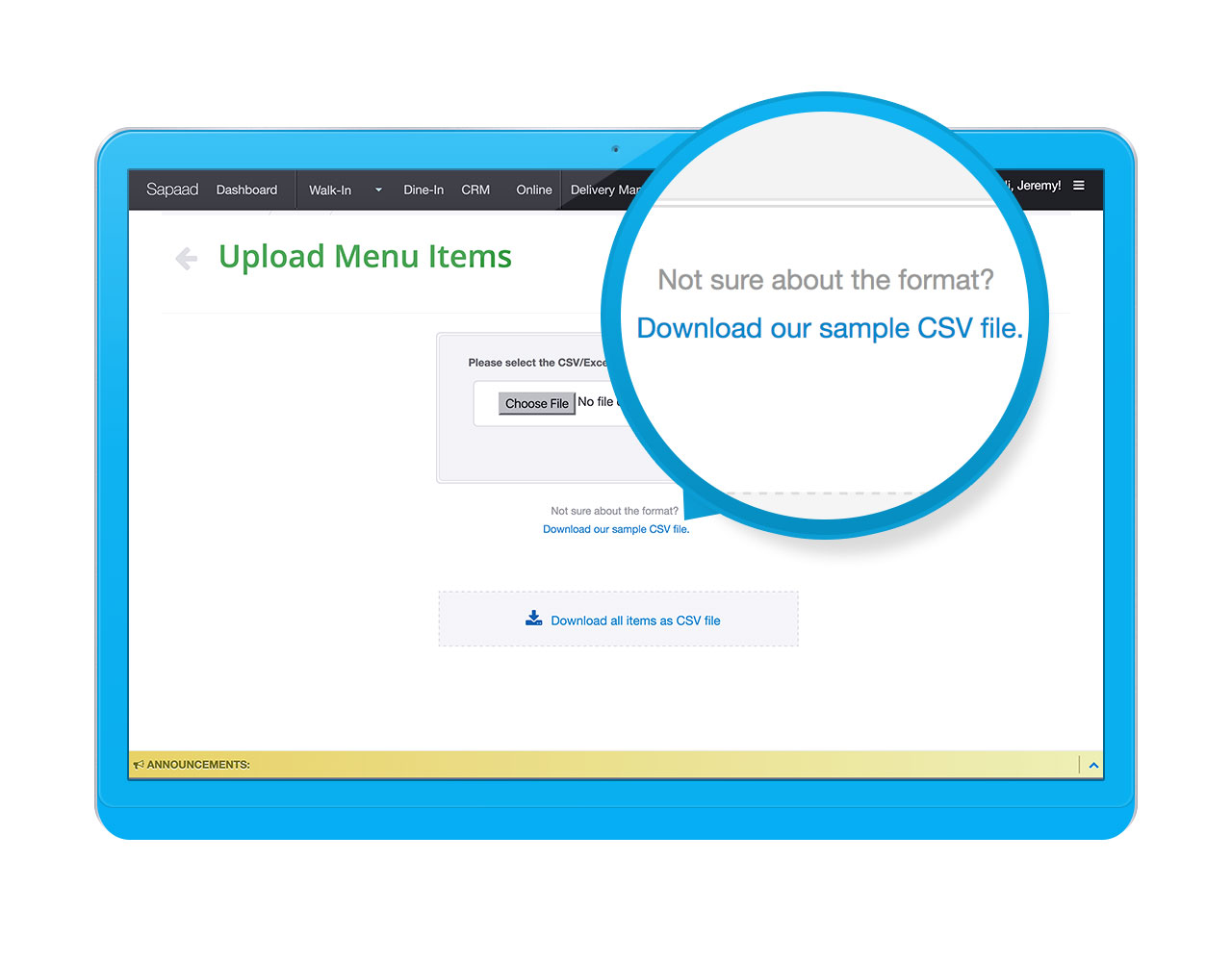 How to upload my menu in Sapaad?