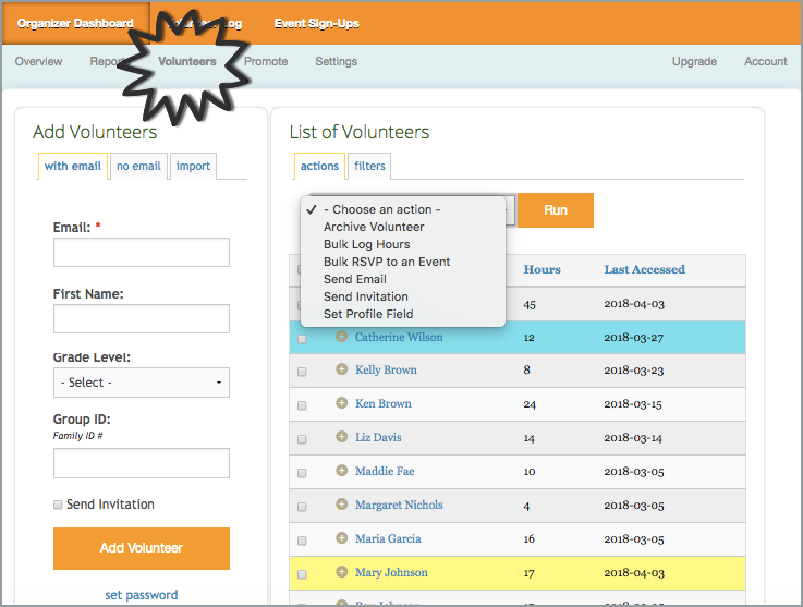 Using the Organizer Dashboard
