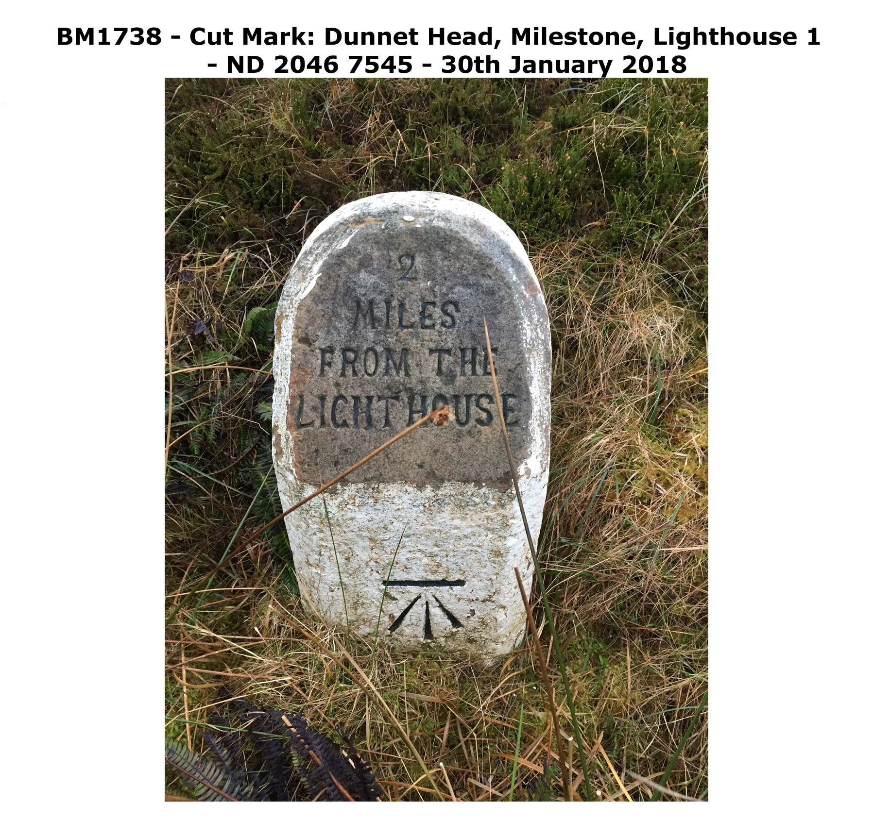 Cut Mark: Dunnet Head, Milestone, Lighthouse 1 - Bench Mark Database