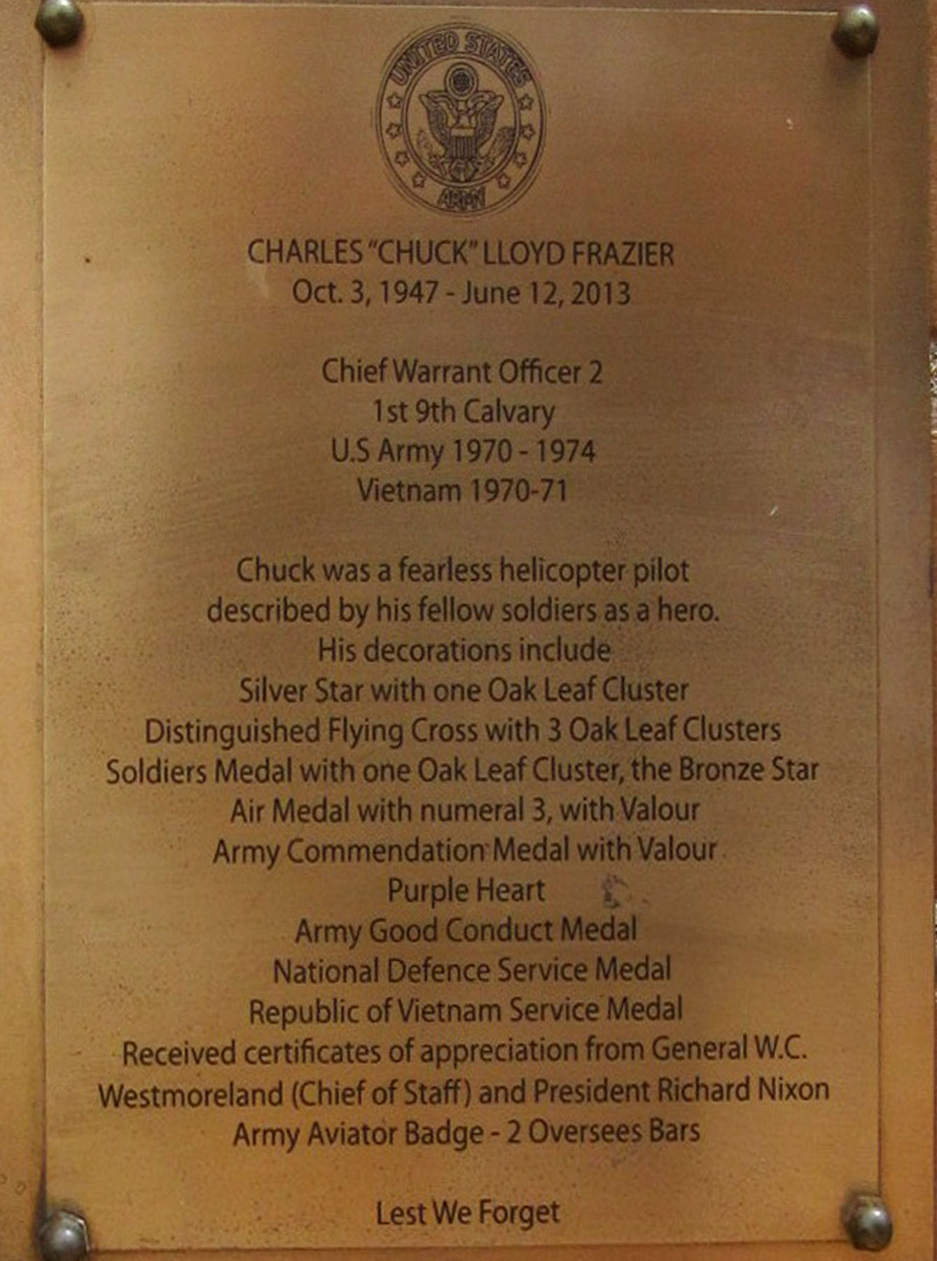 Charles "Chuck" Lloyd Frazier - Powell, Wyoming - Dedicated Benches on ...