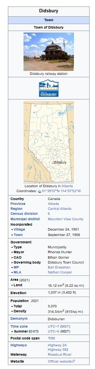 Didsbury - Alberta, Canada - Wikipedia Entries on Waymarking.com