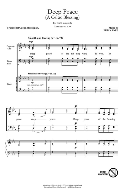 Deep Peace (A Celtic Blessing) Sheet Music by Brian Tate (SKU: 00114539 ...