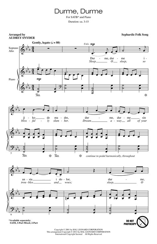 Durme Durme Sheet Music by Audrey Snyder (SKU: 00118553) - Stanton's ...