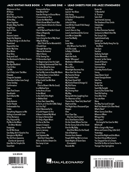 Jazz Guitar Fake Book - Volume 1 Lead Sheets for 200 Jazz Standards ...