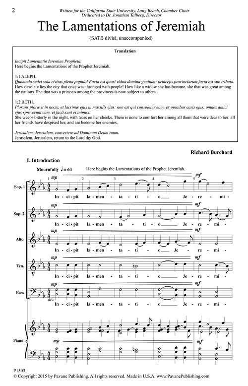 The Lamentations Of Jeremiah Sheet Music by Richard Burchard (SKU ...
