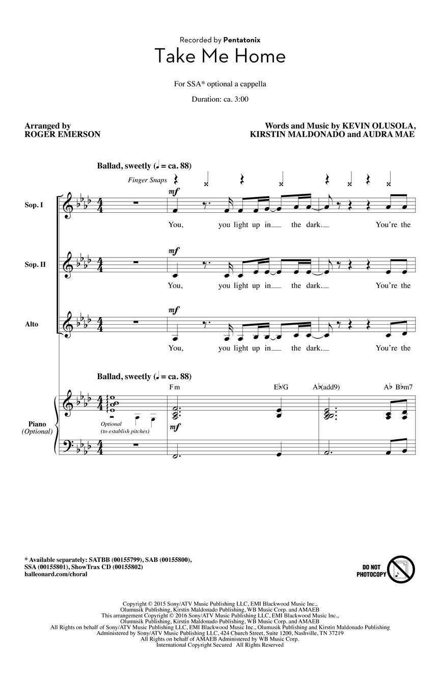 Take Me Home Sheet Music by Roger Emerson (SKU: 00155801) - Stanton's ...