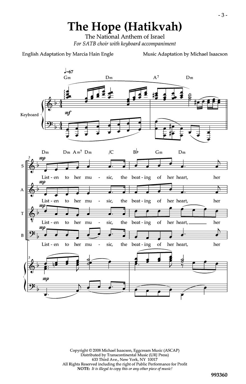 Hope, The (Hatikvah) Sheet Music by Michael Isaacson (SKU: 00191599 ...