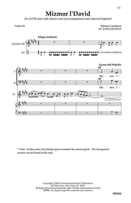 Mizmor L'david Sheet Music by Joshua Jacobson (SKU: 00191602) - Stanton ...
