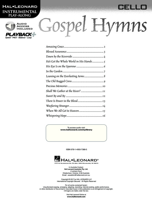 Gospel Hymns for Cello Instrumental Play-Along - Willis Music Store