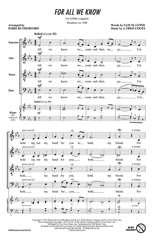 For All We Know - Willis Music Store