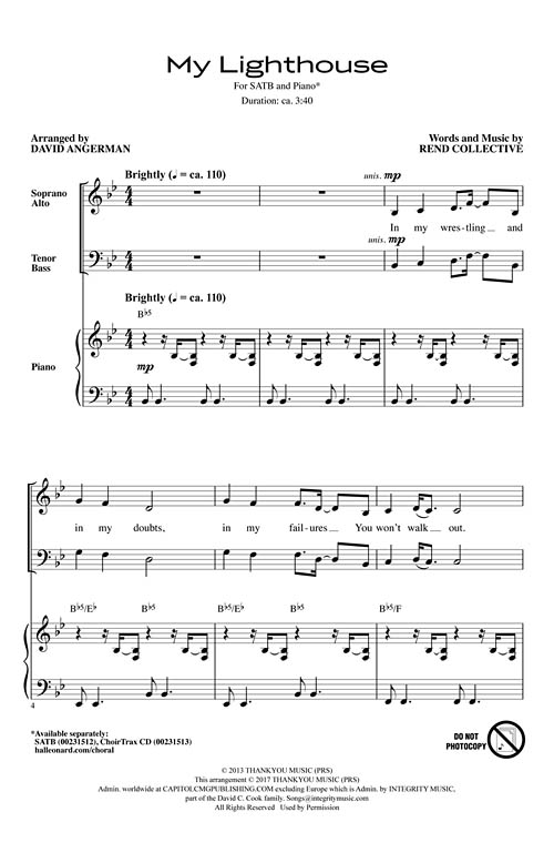 My Lighthouse Sheet Music by David Angerman (SKU: 00231512) - Stanton's ...
