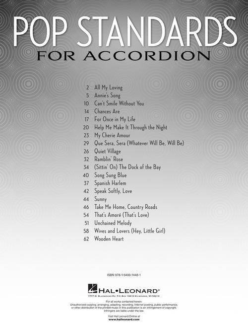 POP STANDARDS FOR ACCORDION na Freenote