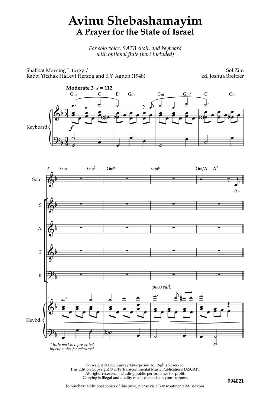 Avinu Shebashamayim Sheet Music by Sol Zim (SKU: 00281894) - Stanton's Sheet Music