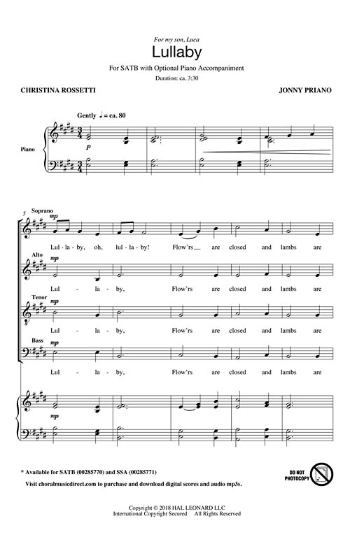 Lullaby Sheet Music by Jonny Priano (SKU: 00285770) - Stanton's Sheet Music