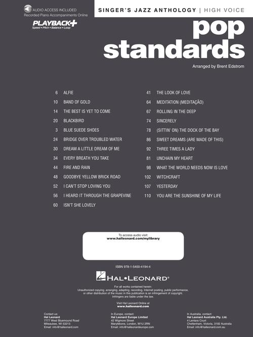POP STANDARDS - SINGER'S JAZZ ANTHOLOGY - High Voice na Freenote