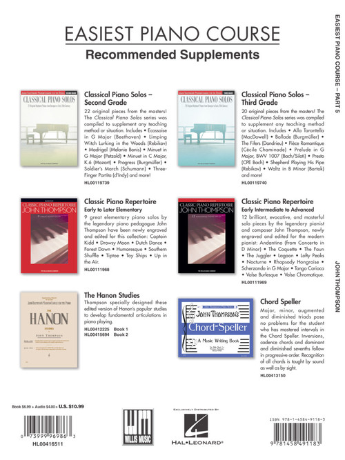 John Thompson's Easiest Piano Course - Part 5 - Book/Audio Part 5 ...