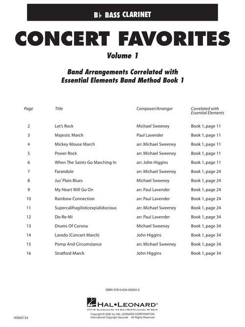 Concert Favorites Vol. 1 - Bb Bass Clarinet Essential Elements Band ...