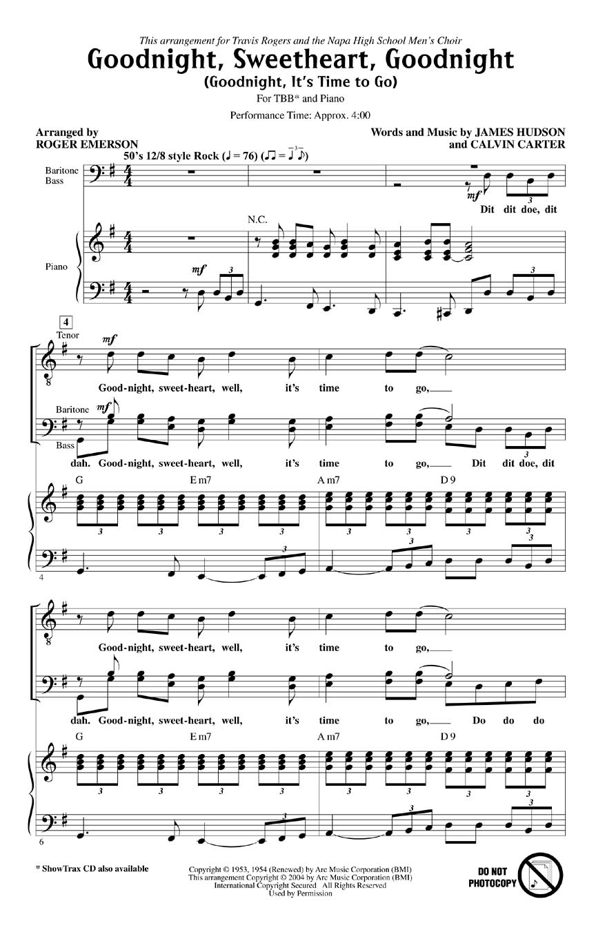 Goodnight Sweetheart Goodnight Sheet Music by Hudson/Carter (SKU ...